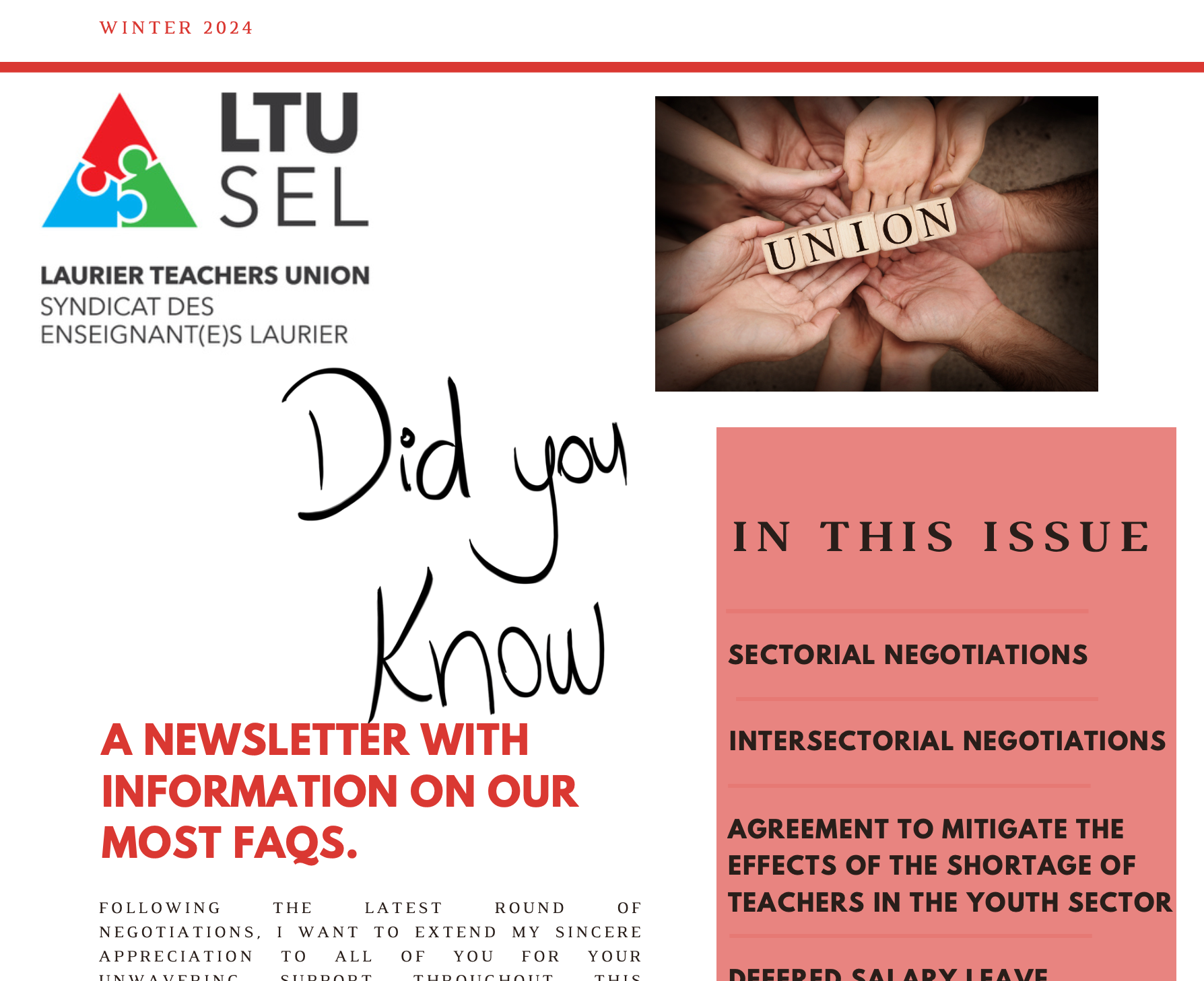 Did you know – Winter 2024 - Laurier Teachers Union - LTU